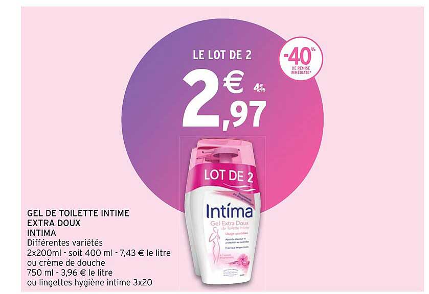 Promo Gel De Toilette Intime Extra Doux Intima chez Intermarché ...