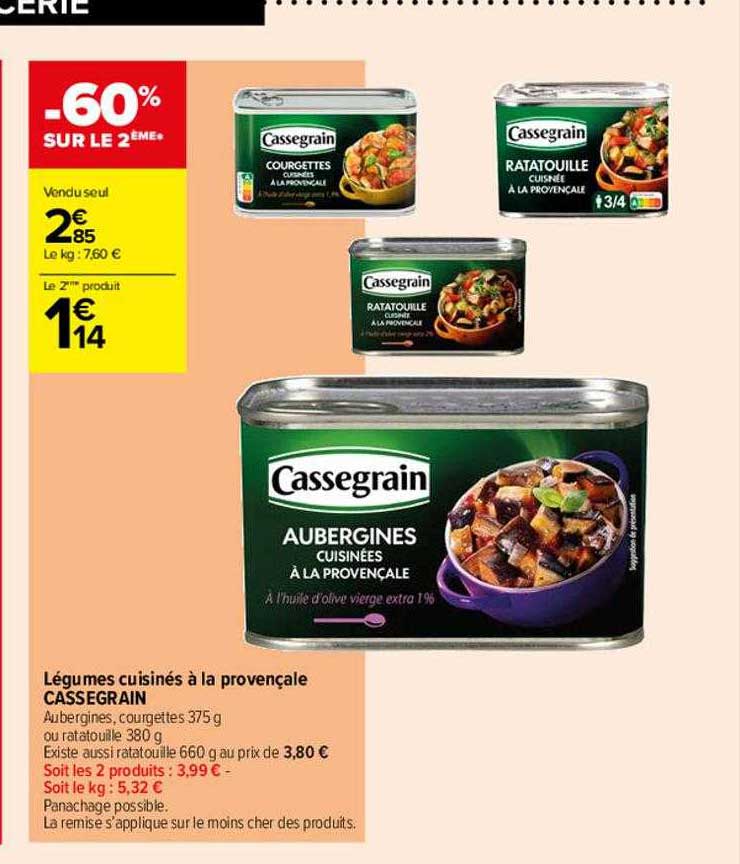 Offre Légumes Cuisinés - Cassegrain chez Supeco