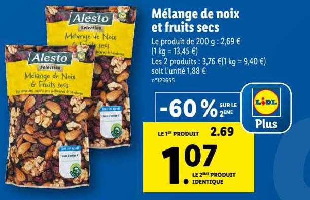 Promo Mélange De Noix Et Fruits Secs Alesto chez Lidl - iCatalogue.fr