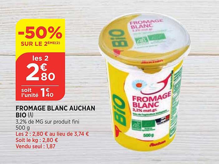 Promo Fromage Blanc Auchan Bio chez Bi1 - iCatalogue.fr