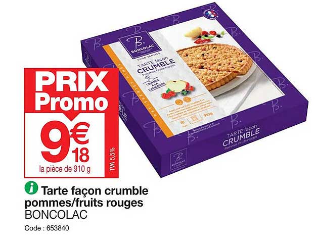 Promo Tarte Façon Crumble Pommes-fruits Rouges Boncolac chez Promocash ...