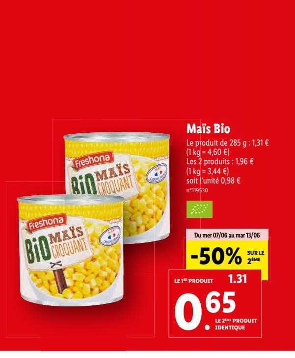 Promo Maïs Bio Freshona chez Lidl - iCatalogue.fr