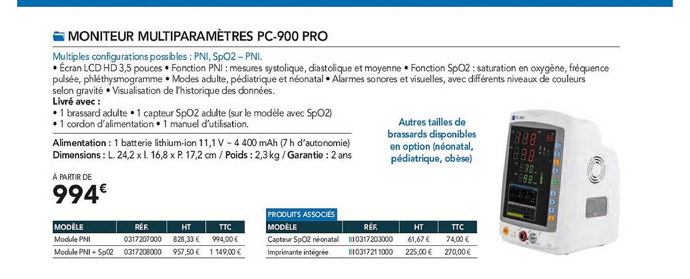 Promo Moniteur Multiparamètres Pc-900 Pro chez Distri Club Médical ...