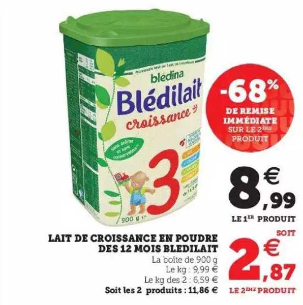 Promo Lait De Croissance En Poudre Dès 12 Mois Blédilait chez Super U ...