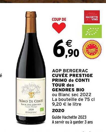 Promo Aop Bergerac Cuvée Prestige Primo De Conti Tour Des Gendres Bio ...
