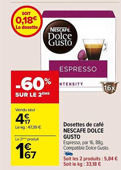 Promo Dosettes De Café Nescafé Dolce Gusto chez Carrefour Market ...